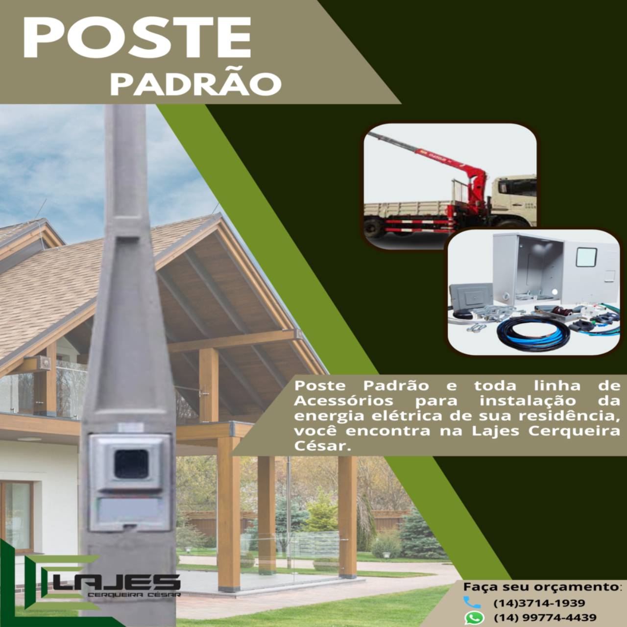 Poste padrão e acessórios para instalação de energia elétrica em Santa ...
